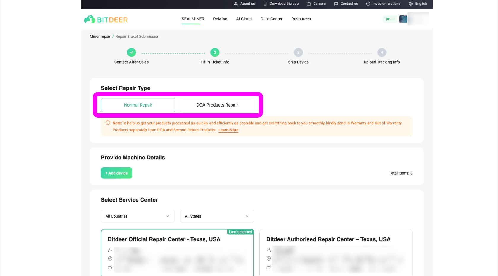 Creating A Repair Ticket – Bitdeer Help Center