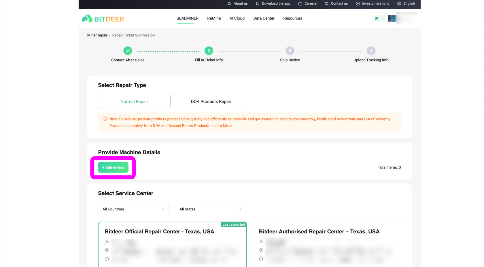 Creating A Repair Ticket – Bitdeer Help Center