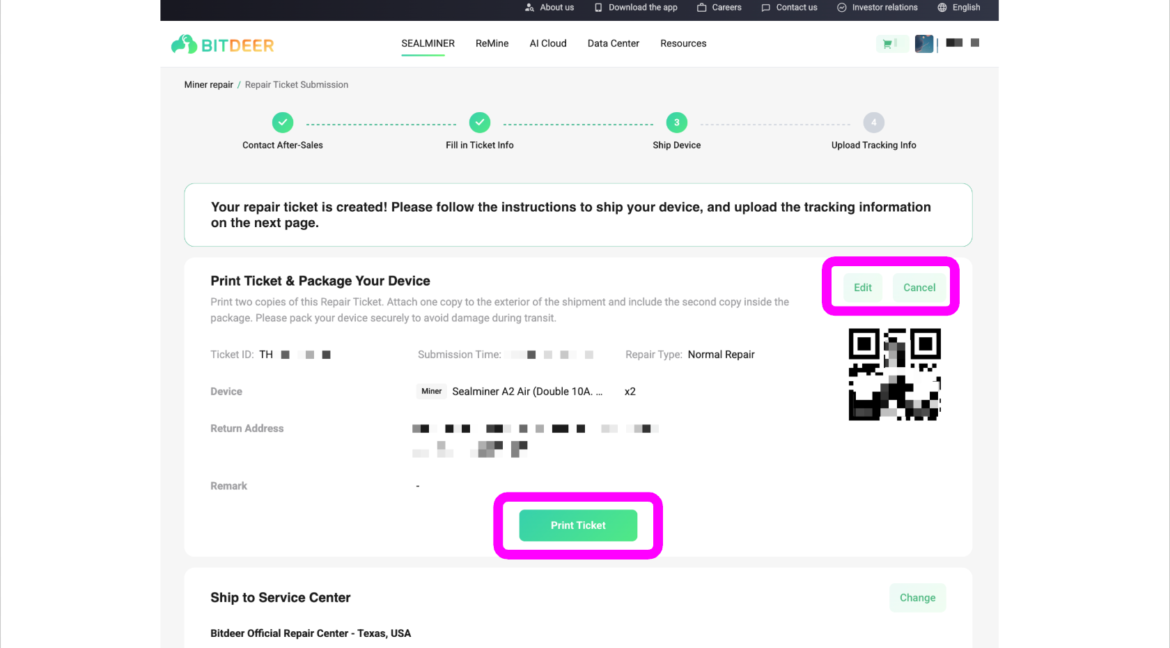 Creating A Repair Ticket – Bitdeer Help Center
